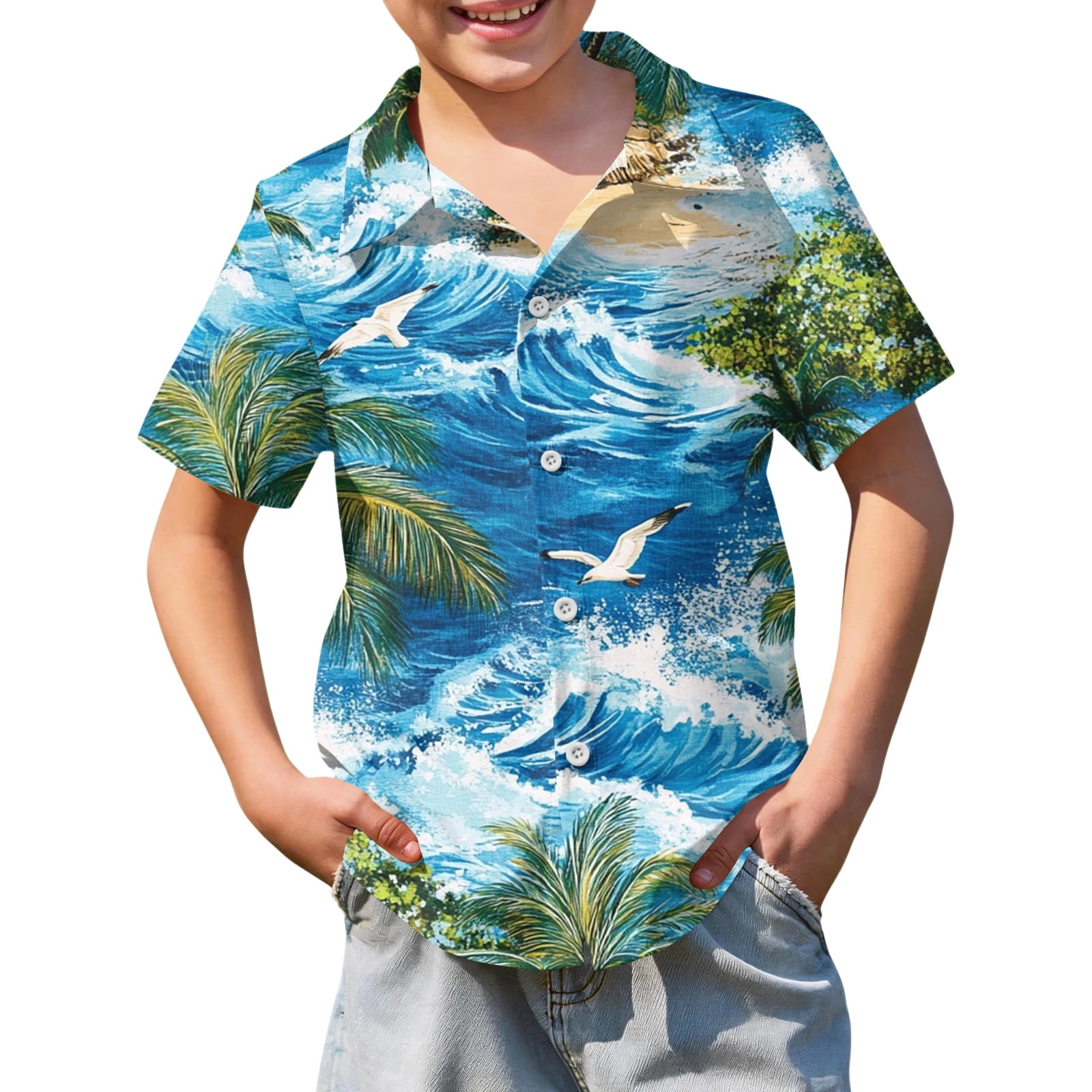 Abcomgle Hawaii Shirts for Boys Button Down Short Sleeve Boys Vacation ...