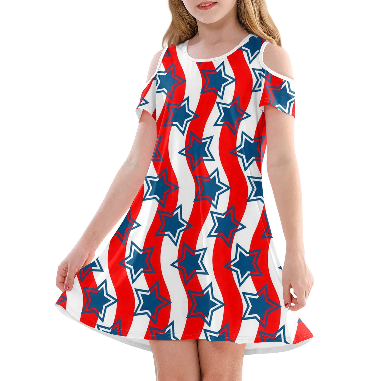 Abcomgle Independence Day Dress for Girls Stars and Stripes Printed 4th Of July Dresses Casual A ...