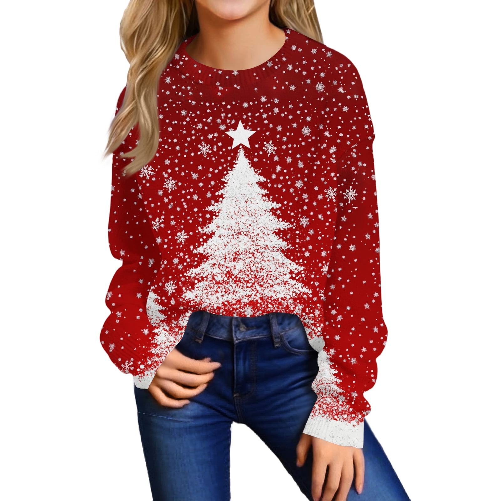Abcomgle Kids Christmas Sweaters Girls 6 7 Crewneck Long Sleeve Knitted ...