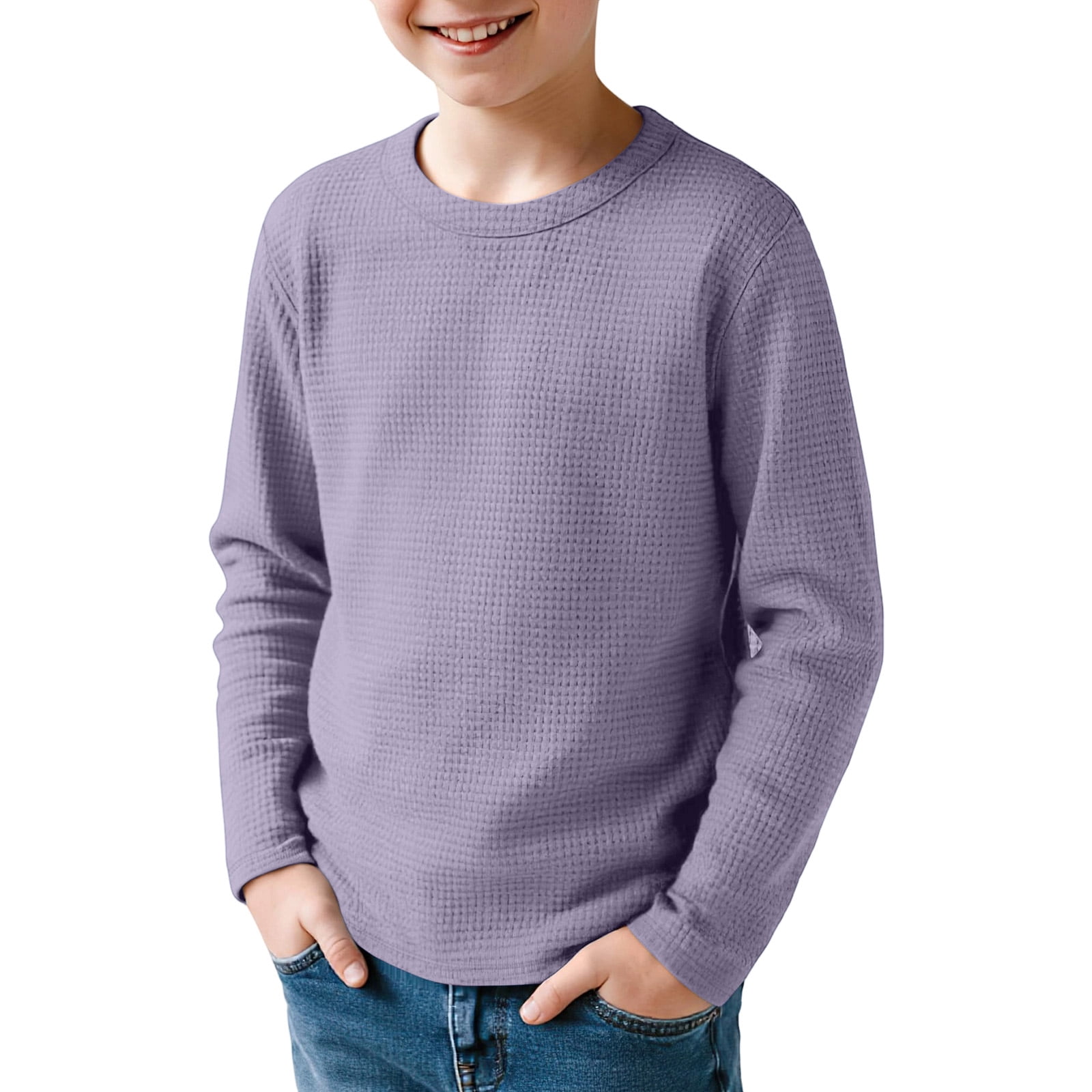 Abcomgle Kids Long Sleeve Shirt Boys Trendy Waffle Crewneck T-Shirts ...
