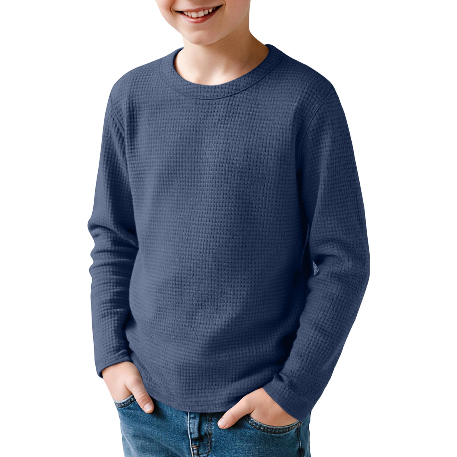 Abcomgle Kids Long Sleeve Shirt Boys Trendy Waffle Crewneck Tshirts for ...