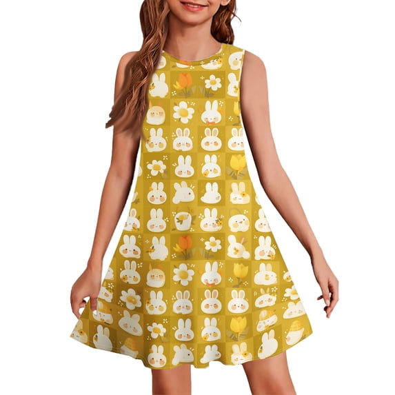 Abcomgle Little Girls Easter Dresses A-Line Sleeveless Midi Dress for ...