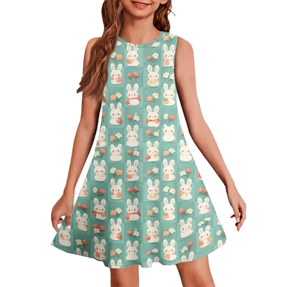 Abcomgle Little Girls Easter Dresses Funny Bunny Daisy Print Midi Dress ...