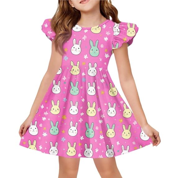 Abcomgle Little Girls Easter Dresses Funny Bunny Floral Print Midi ...