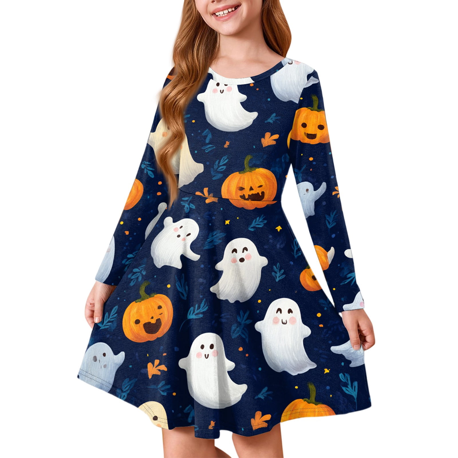 Abcomgle Little Girls Halloween Dresses Spooky Ghost Pumpkin Graphic ...