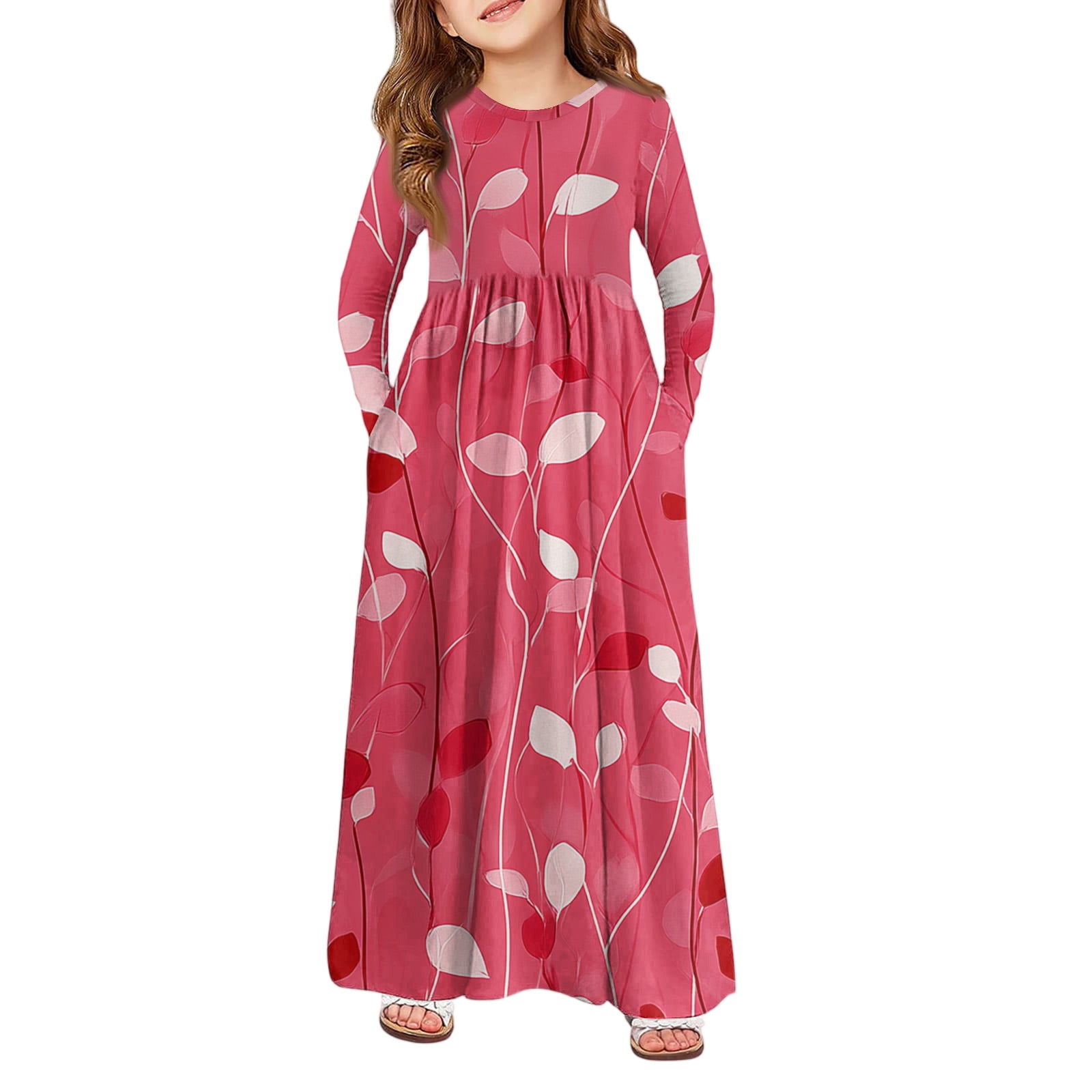 Abcomgle Long Sleeve Dress Girls 7-8 Loveheart Print Valentines Dress ...