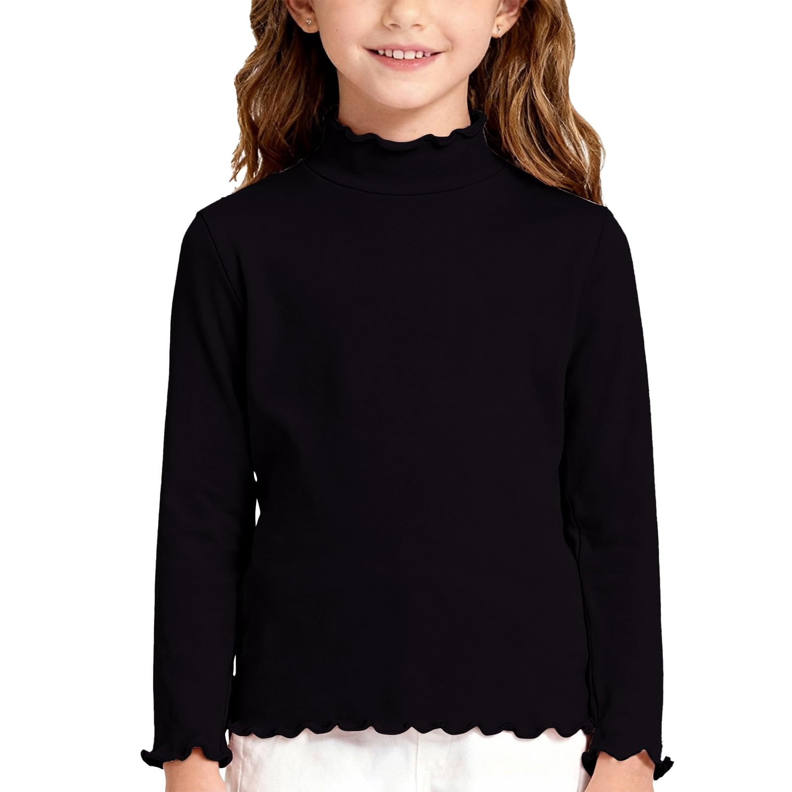 Abcomgle Long Sleeve T Shirts for Girls 10-12 Trendy Lettuce Trim Mock ...