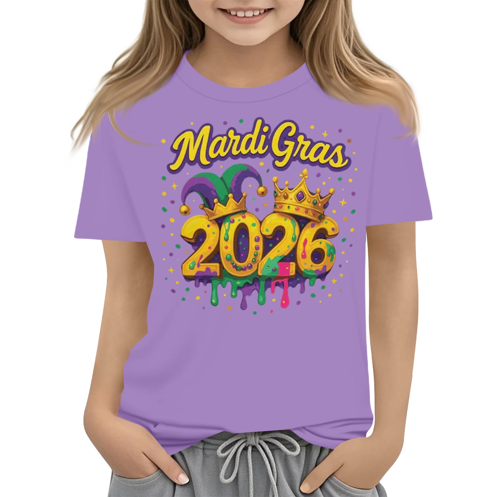 Abcomgle Mardi Gras Shirts for Kids Girls Carnival 2026 Mardi Gras Tee ...