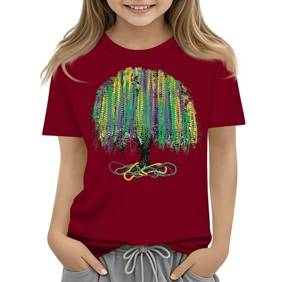 Abcomgle Mardi Gras T Shirts for Girls Carnival Beads Tree Tshirts for ...