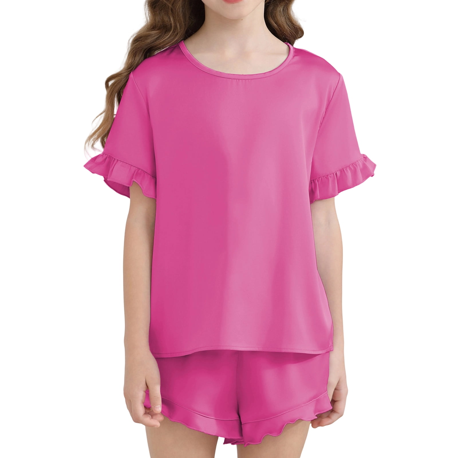 Abcomgle Matching Pajamas for Girls 10 12 Silk Satin Girls' Sleepwear ...