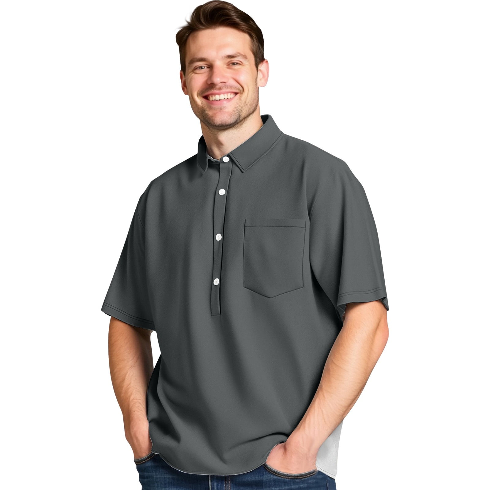 Abcomgle Men's Polo Shirts Short Sleeve 4 Button Down Polo Shirt ...