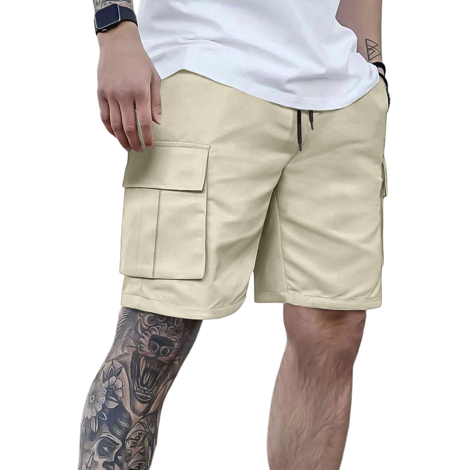 Abcomgle Mens Tactical Shorts 5" Inseam Stretch Waist Drawstring Cargo ...