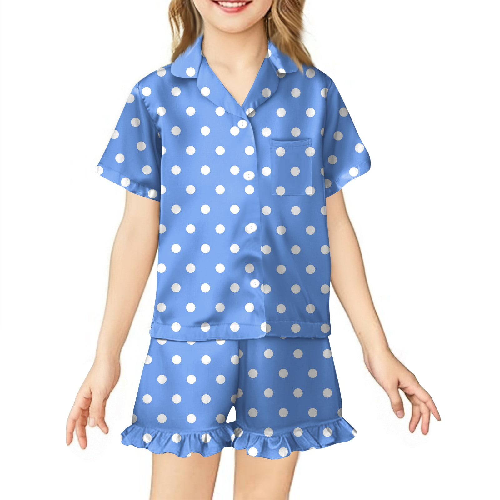 Abcomgle Pajamas for Kids Girls Polka Dot Graphic Girls Pj Set Silk ...