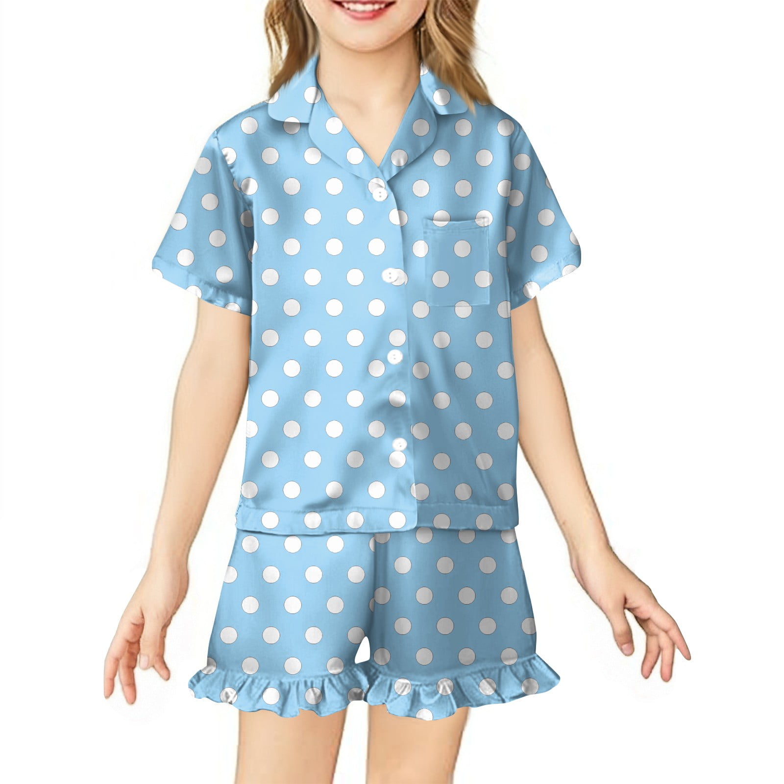 Abcomgle Pajamas for Kids Girls Polka Dot Print Girls Short Sets Silk ...