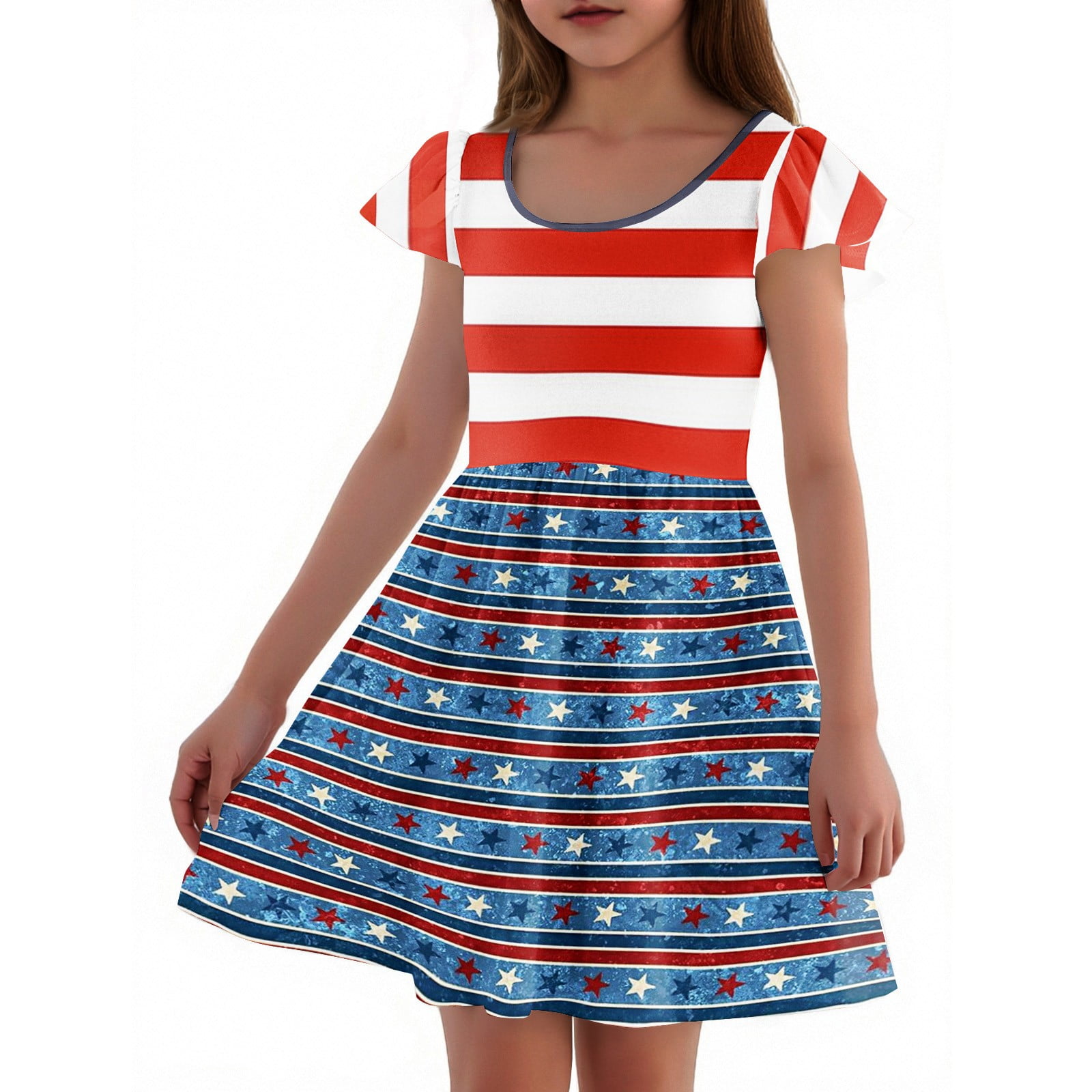 Abcomgle Patriotic Dress for Girls Stars Striped Printed 4th Of July ...