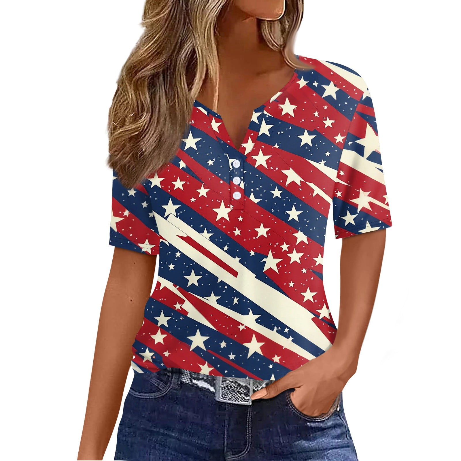 Abcomgle Patriotic Shirts for Women 4th Of July American Flag Print T ...