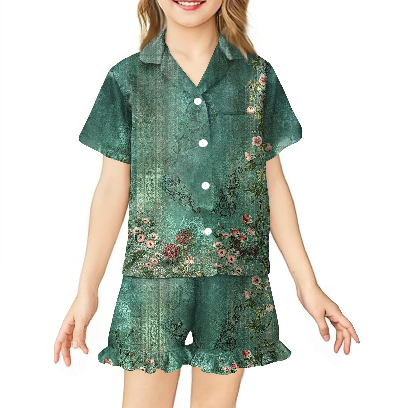 Abcomgle Pjs for Girls 10-12 Vintage Flower Graphic Kids Matching ...