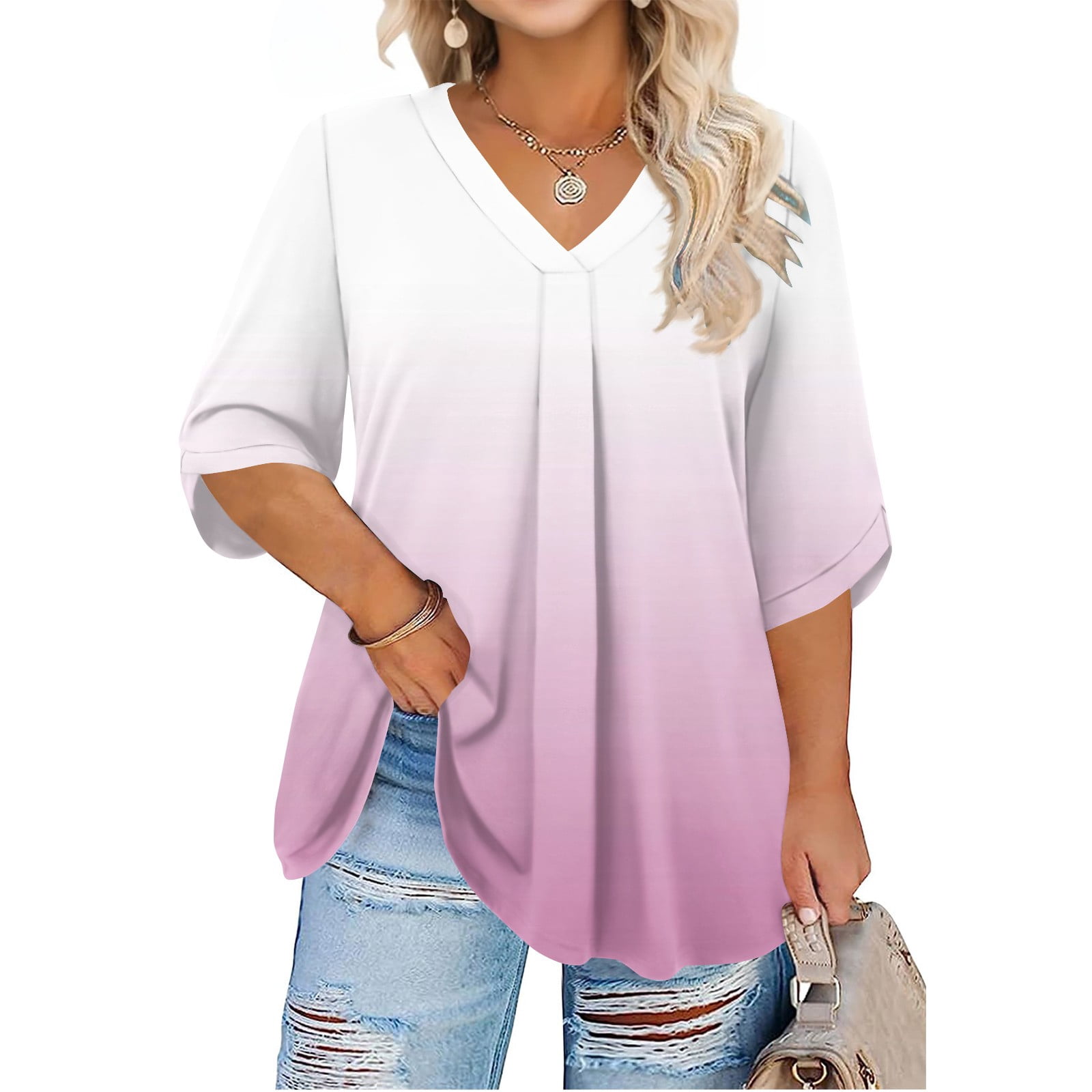 Abcomgle Plus Size Tunic Tops for Women Cute 4x Plus Tops V Neck Plus ...
