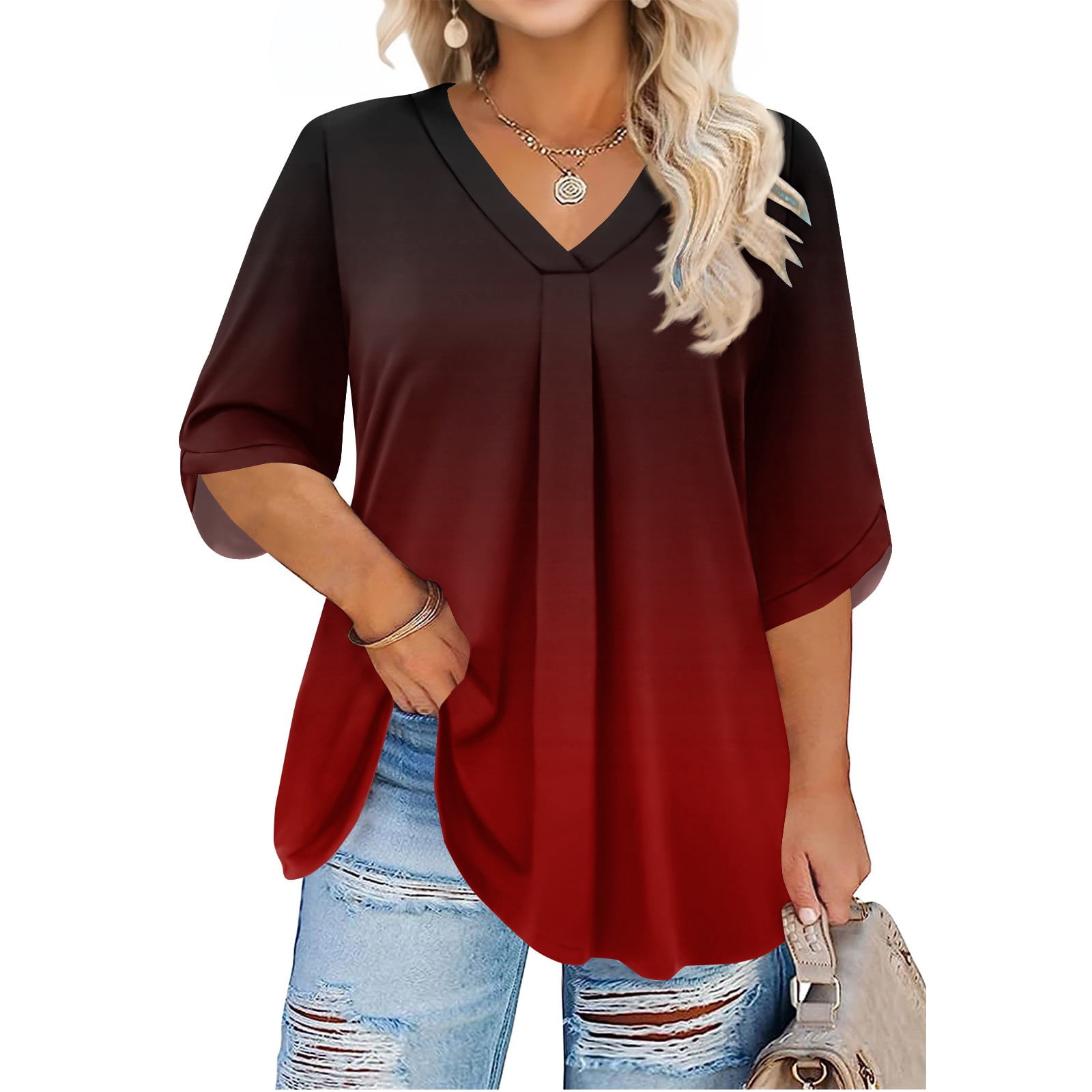 Abcomgle Plus Size Womens Tops 4x-5x Summer 3/4 Sleeve Tee Shirt Tops ...
