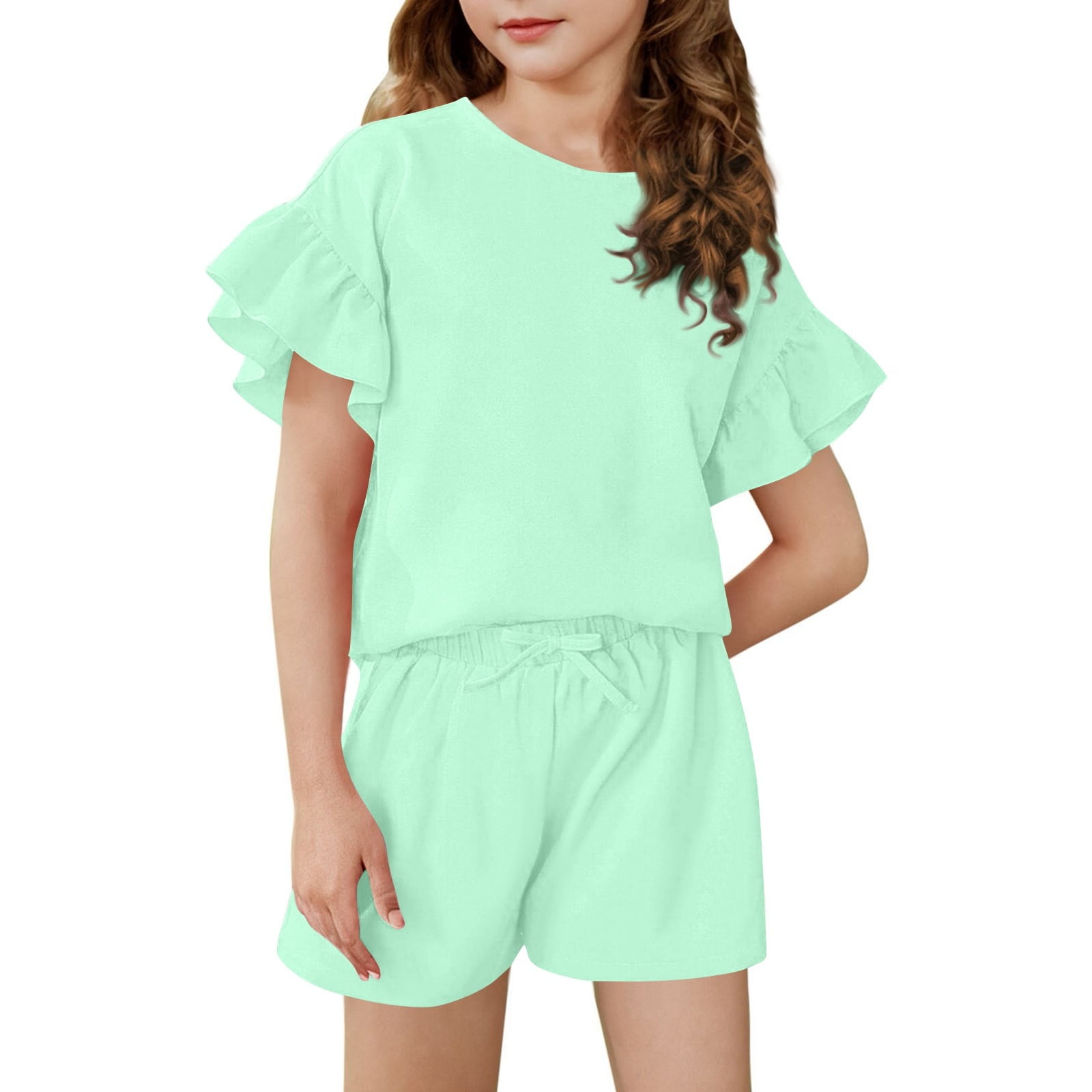 Abcomgle Girls Two Piece Sets 10 -12 Ruffle Sleeve Shirts and ...