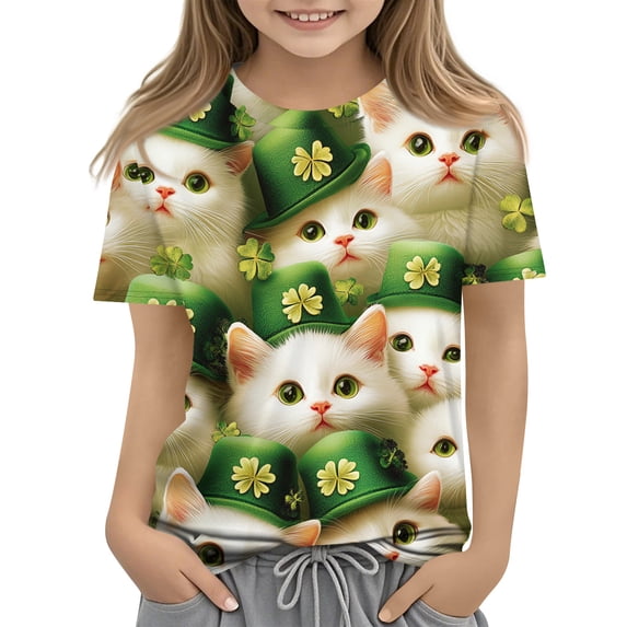 Abcomgle St. Patrick's Day Shirts for Girls Size 14-16 Lucky Cat ...