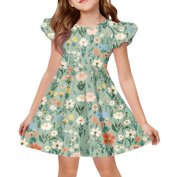 Abcomgle Summer Dress for Girls 10-12 Casual A-Line Flutter Sleeve ...