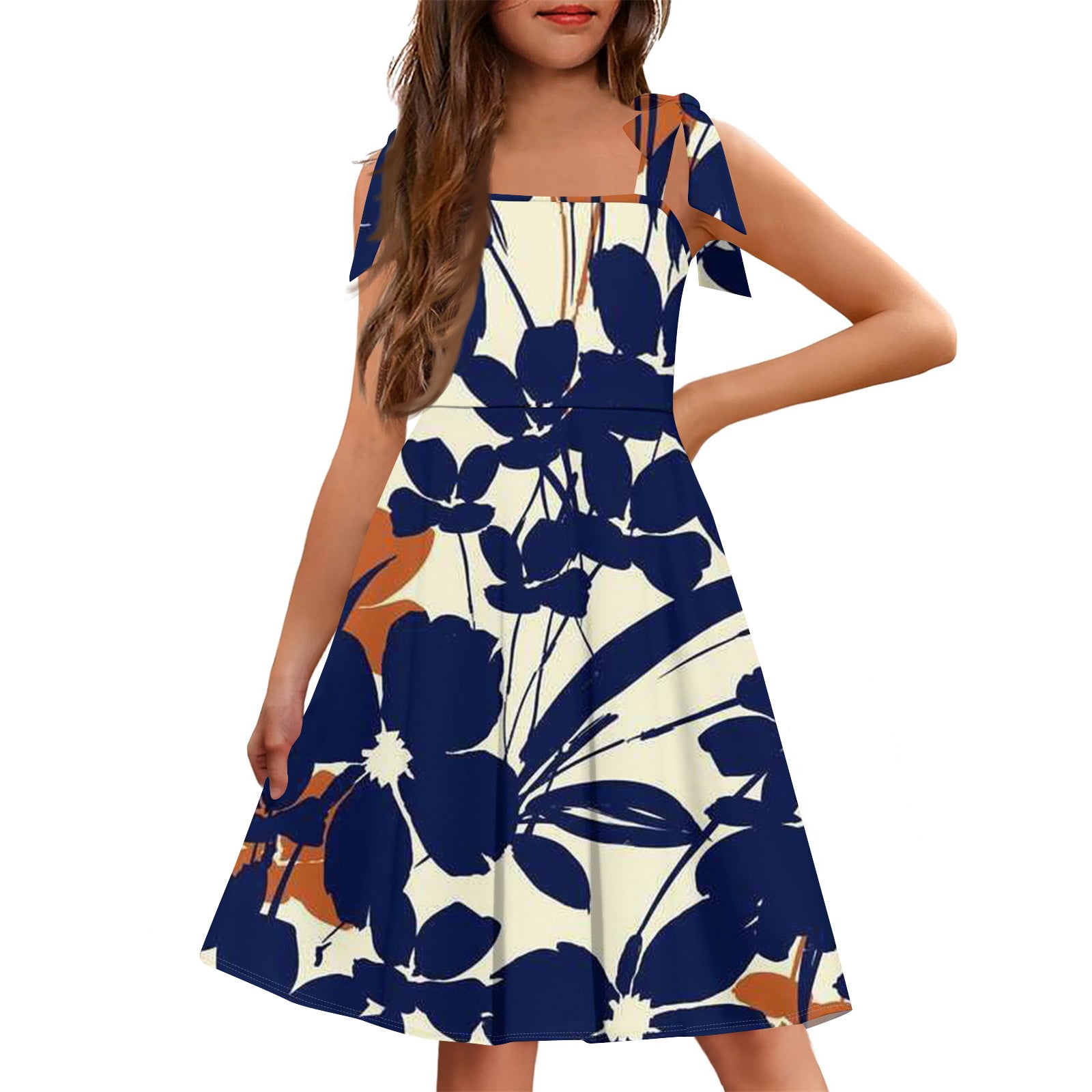 Abcomgle Summer Dress for Girls 10-12 Casual Tie Shoulder Sleeveless ...