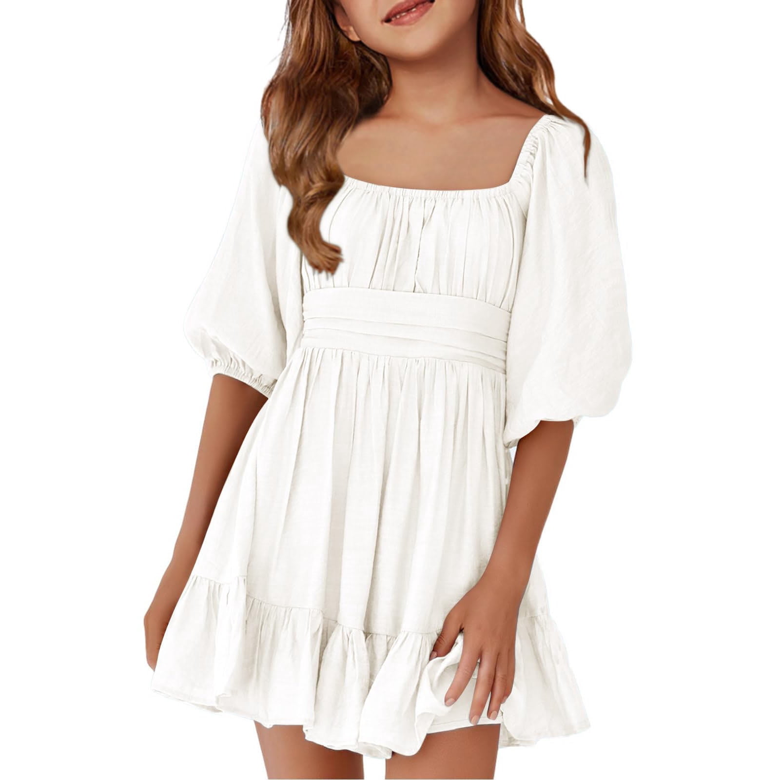 Abcomgle Summer Dress for Girls 10-12 Tie Backless A-Line Lantern ...