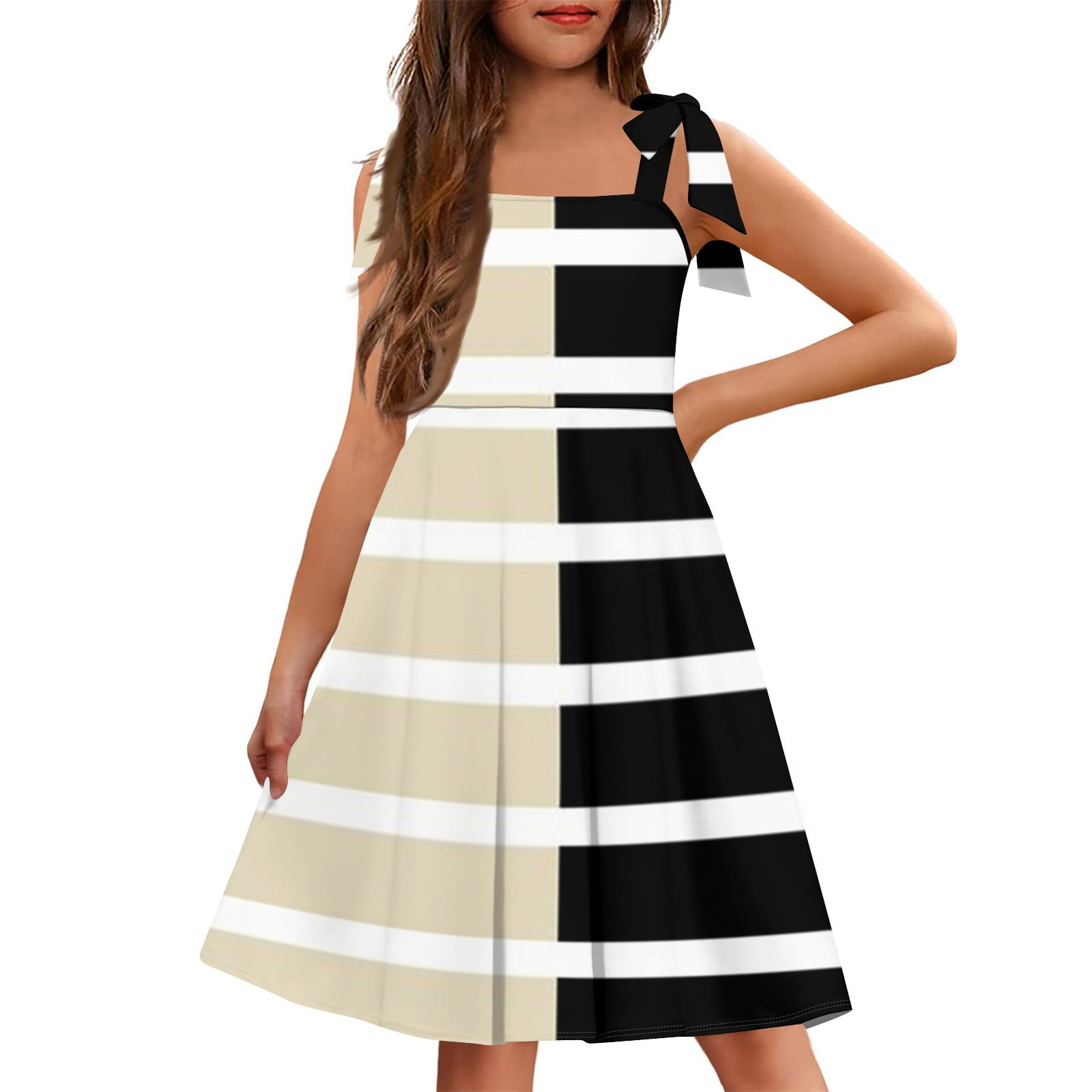 Abcomgle Summer Dress for Girls 14-16 Casual Tie Shoulder Sleeveless ...