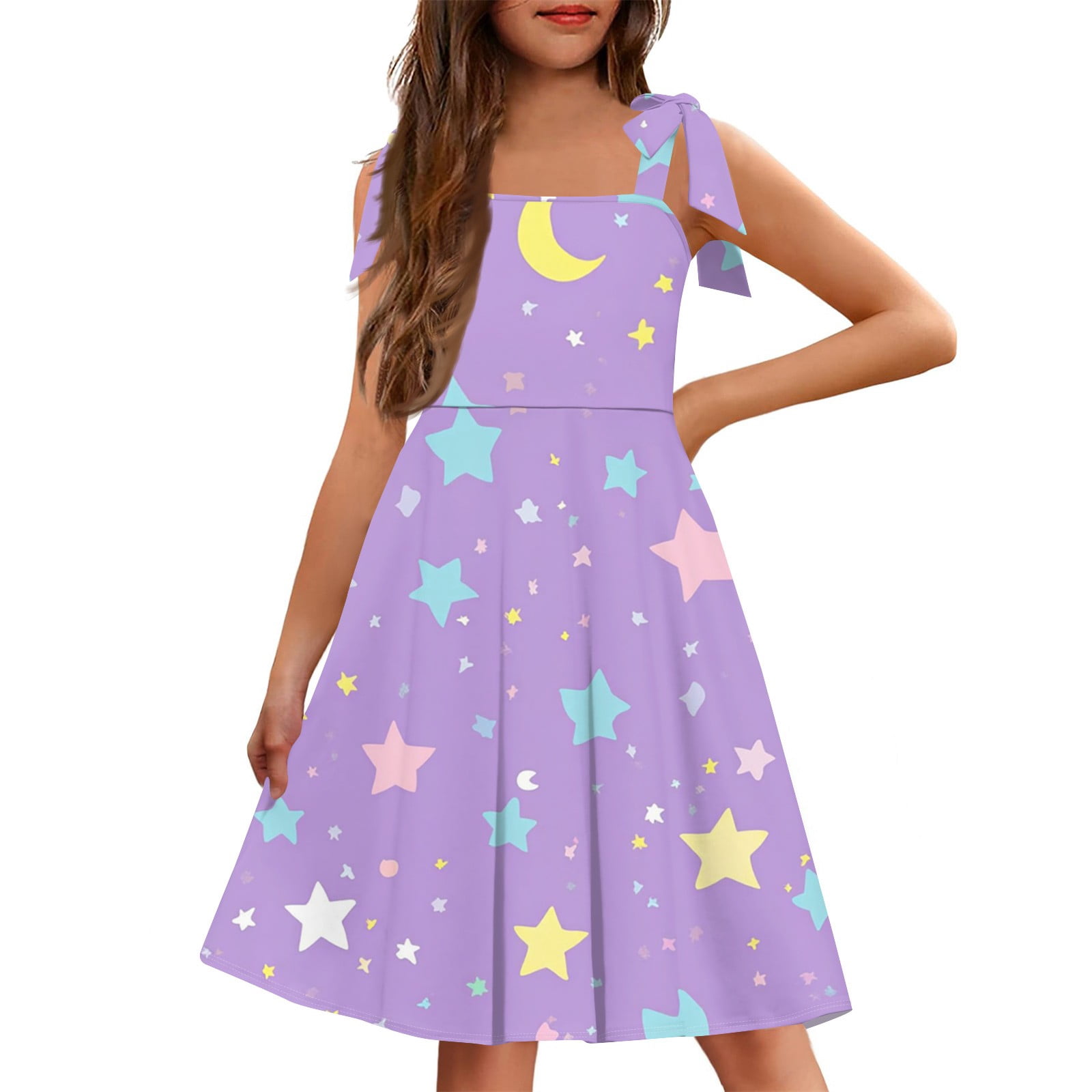 Abcomgle Summer Dress for Girls 14-16 Casual Tie Shoulder Sleeveless ...