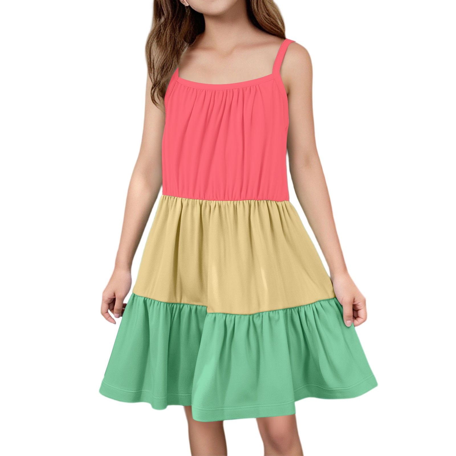 Abcomgle Summer Dress for Girls 14-16 Colorblock A-Line Sleeveless Cami ...
