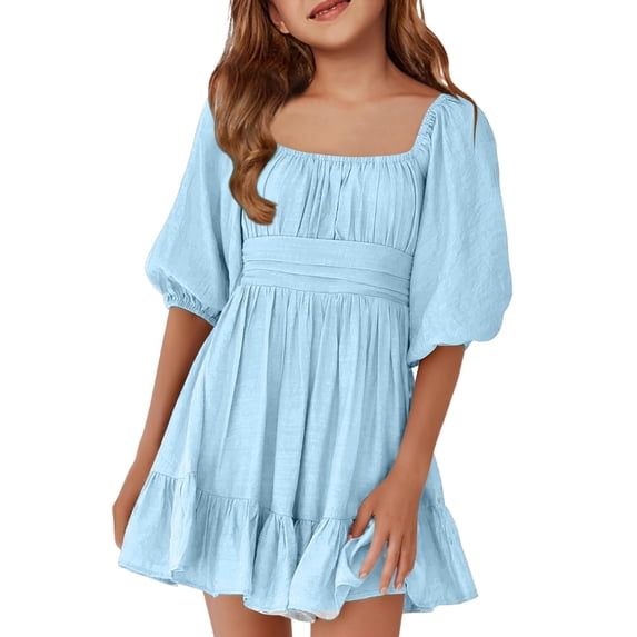 Abcomgle Summer Dress for Girls 14-16 Tie Backless A-Line Lantern ...