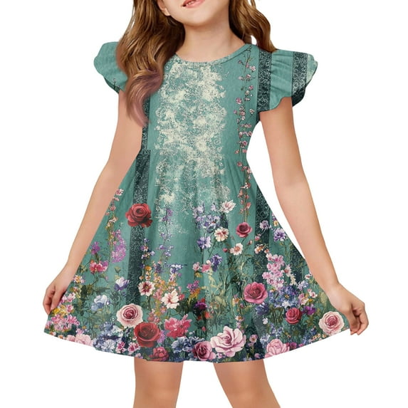Abcomgle Summer Dress for Girls 7-8 Casual A-Line Flutter Sleeve Tshirt ...
