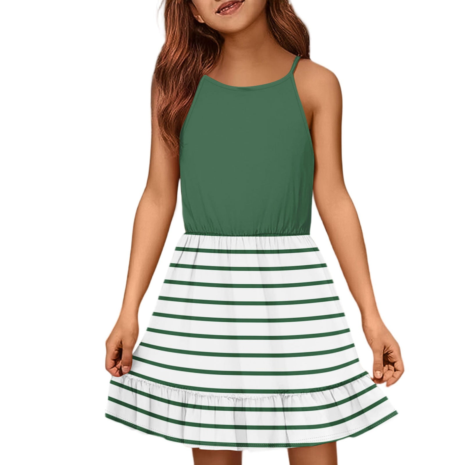 Abcomgle Summer Dress for Girls 7-8 Casual Spaghetti Strap Sleeveless ...