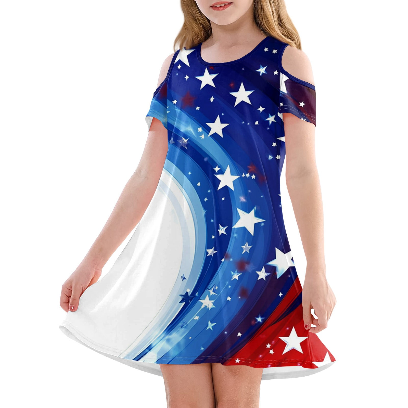 Abcomgle Summer Dress for Girls 7-8 Red White and Blue Printed 4th Of ...