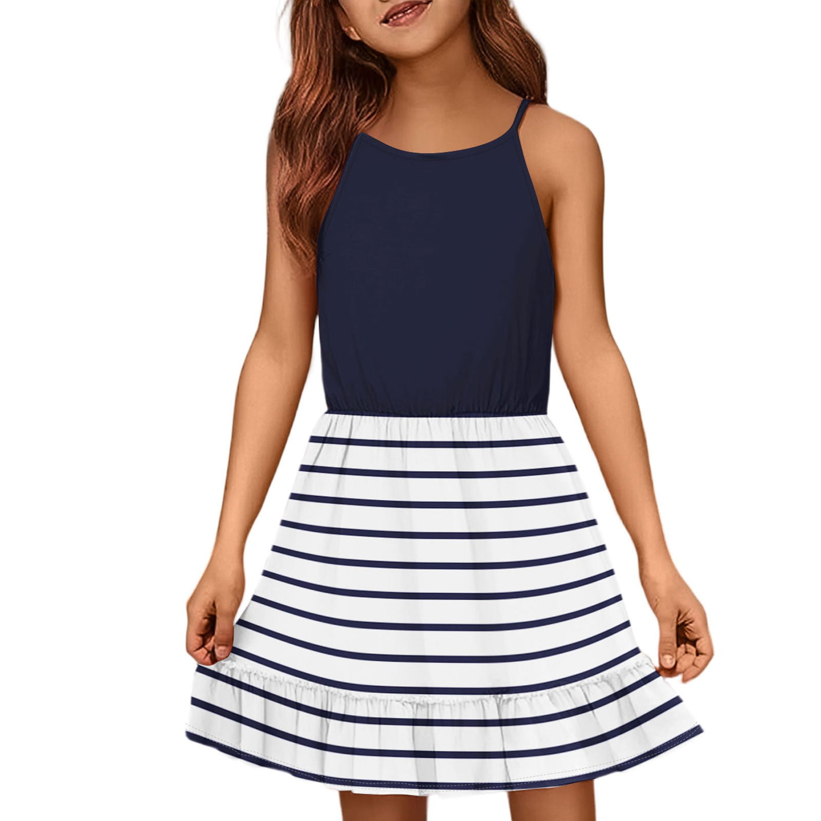 Abcomgle Summer Dress for Girls Casual Spaghetti Strap Sleeveless Girls ...