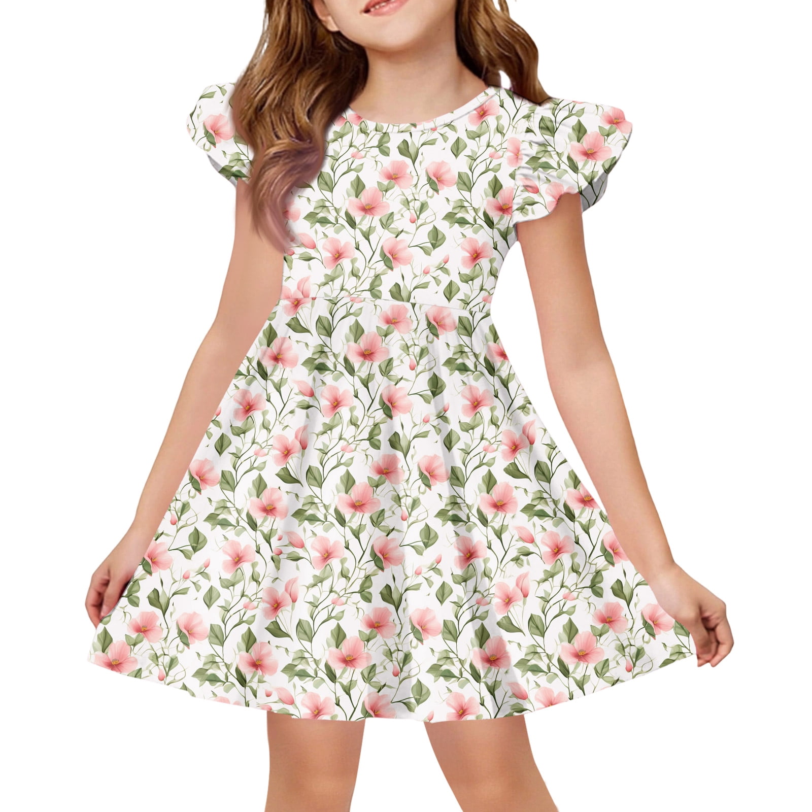 Abcomgle Summer Dress for Girls 14-16 Casual A-Line Flutter Sleeve Midi ...