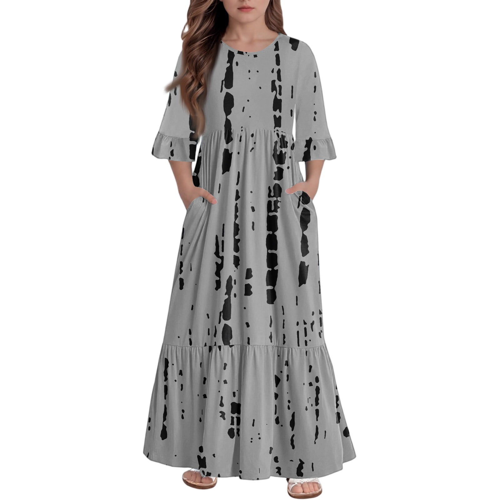 Abcomgle Summer Dress for Girls 7-8 Casual A-Line 3/4 Sleeve Maxi Dress ...