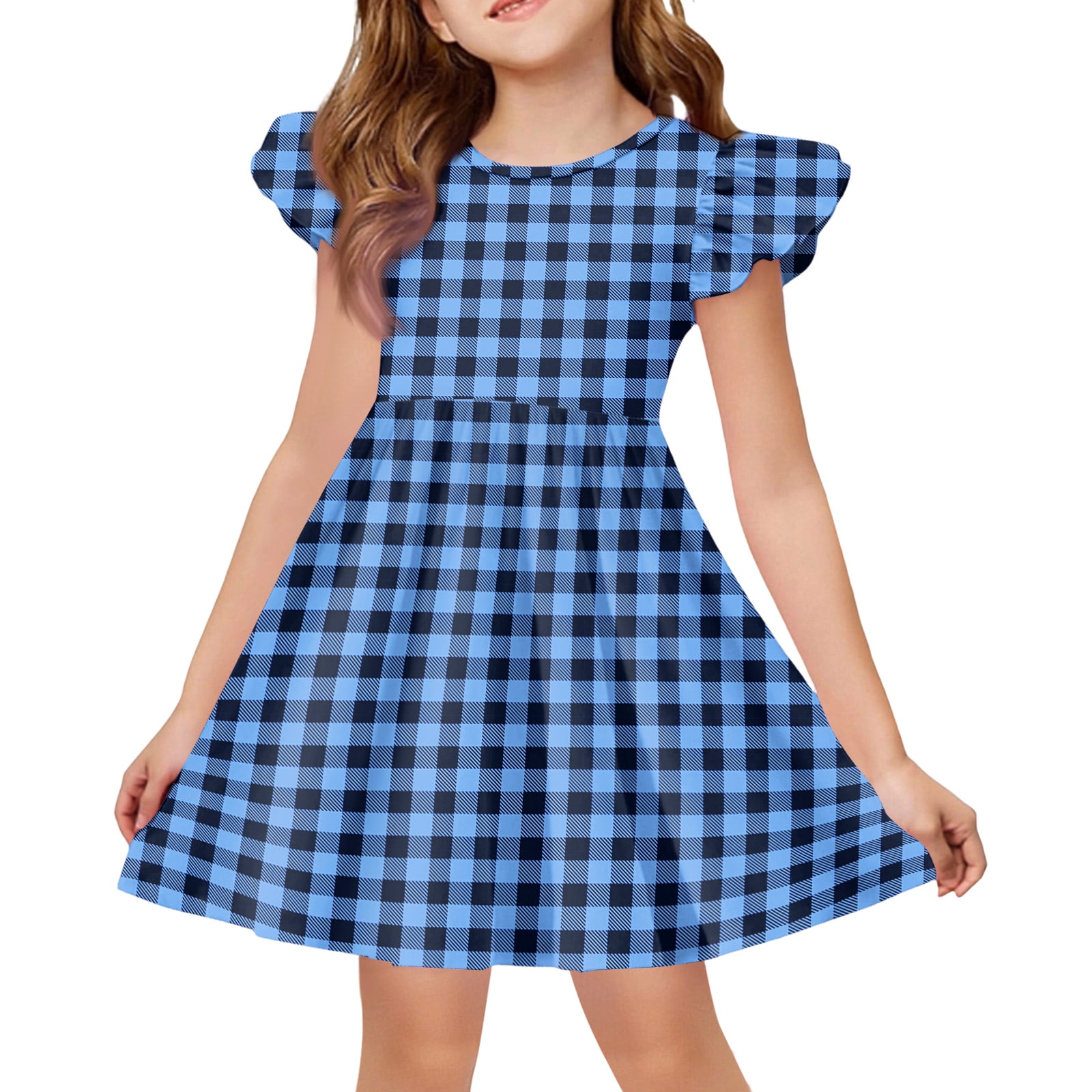 Abcomgle Summer Dress for Girls 7-8 Casual A-Line Flutter Sleeve Midi ...