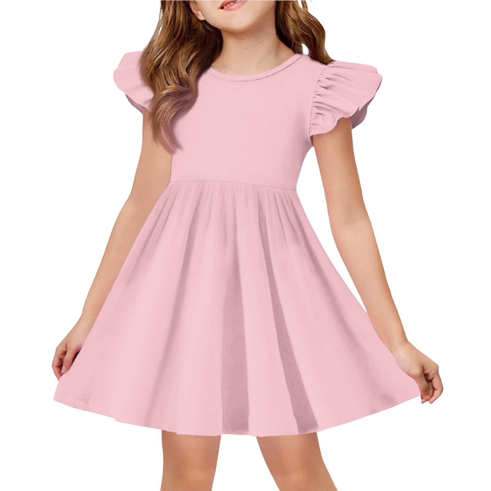 Abcomgle Summer Dress for Girls 7-8 Casual A-Line Flutter Sleeve Tshirt ...