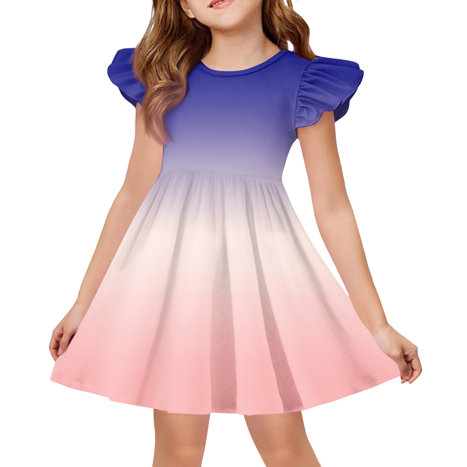 Abcomgle Summer Dress for Girls Casual A-Line Flutter Sleeve Tshirt ...