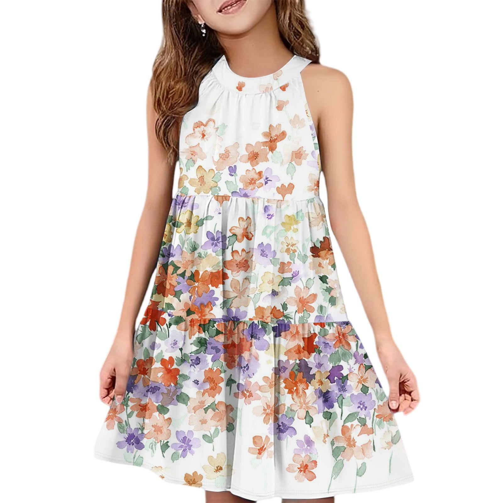 Abcomgle Summer Dress for Girls Casual Halter Neck Sleeveless Midi ...