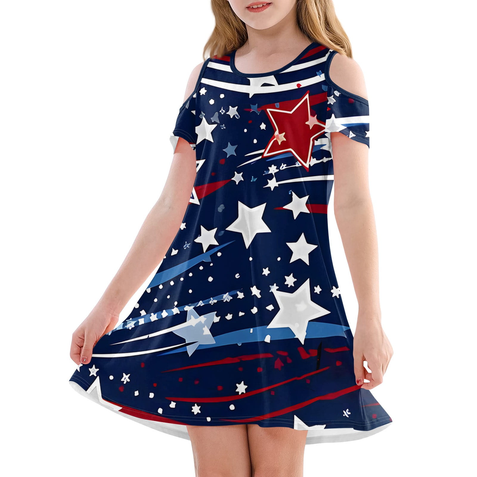 Abcomgle Toddler Girls 4th Of July Dress Red White and Blue Firework ...