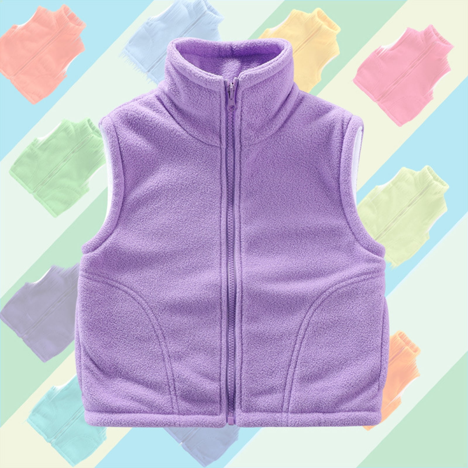 Abcomgle Toddler Vest Girls Polar Fleece Sleeveless Jacket Full Zip ...