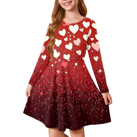 Abcomgle Valentines Dresses for Girls 10-12 Cute A-Line Long Sleeve T ...