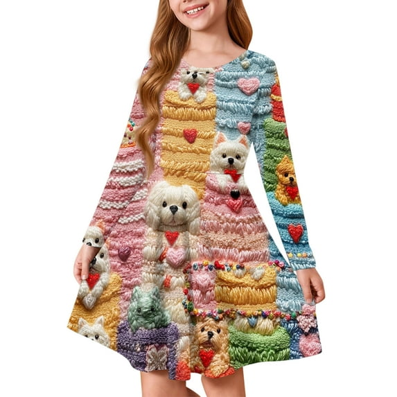 Abcomgle Valentines Dresses for Girls 7-8 Cute A-Line Long Sleeve Midi ...