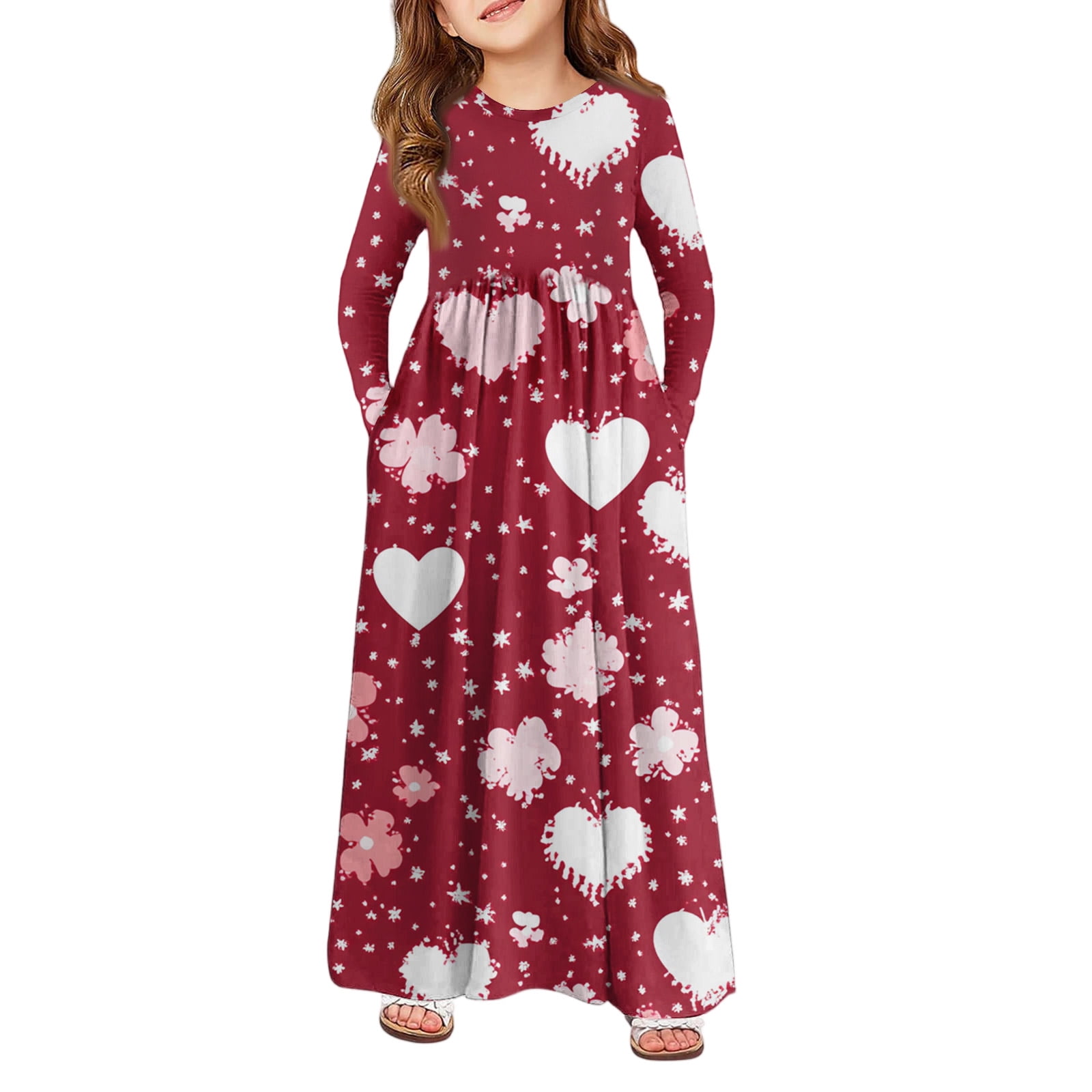 Abcomgle Valentines Dresses for Girls 7-8 Loveheart Print Maxi Dress ...