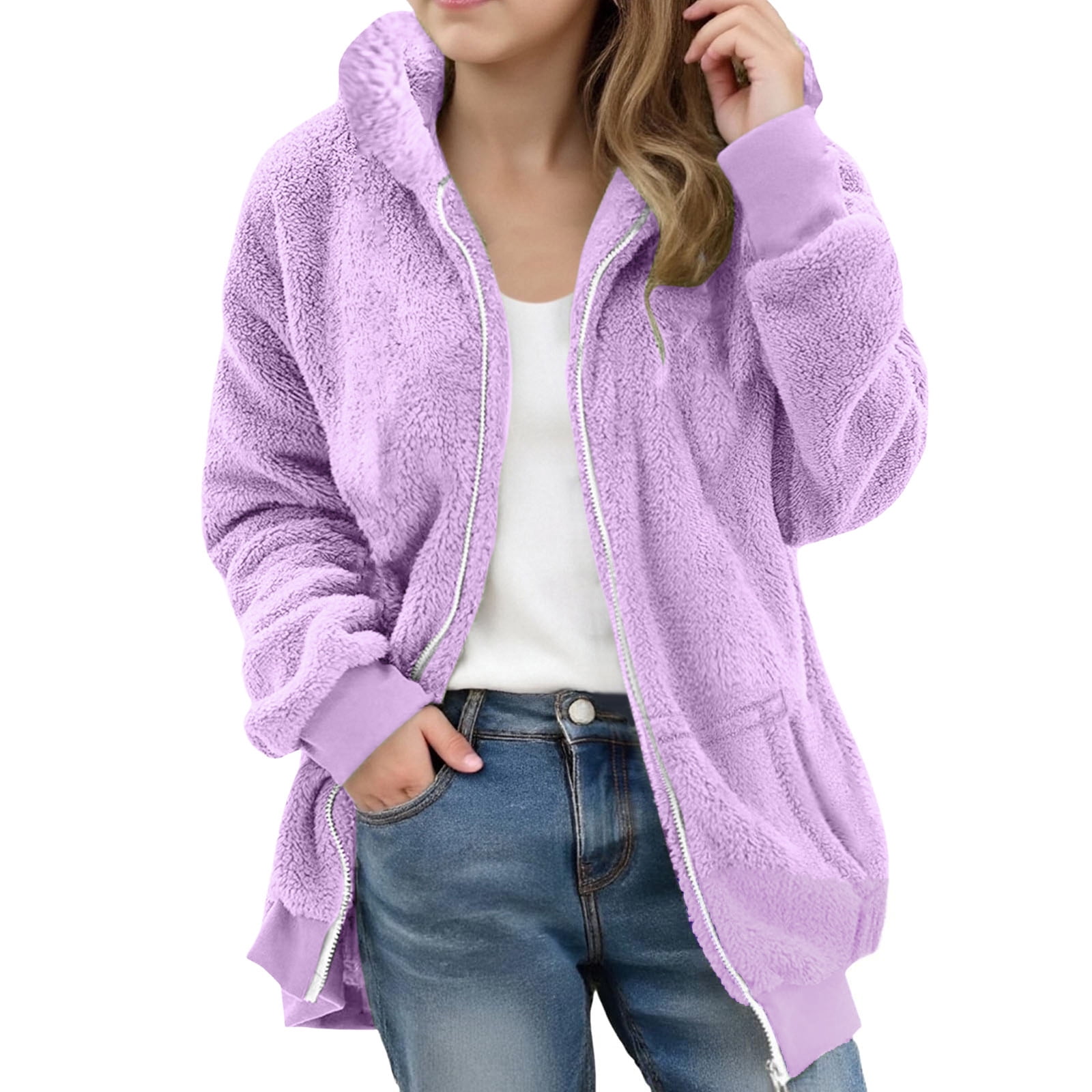 Abcomgle Winter Coats for Girls 7/8 Full Zip Sherpa Girls Jacket Warm ...