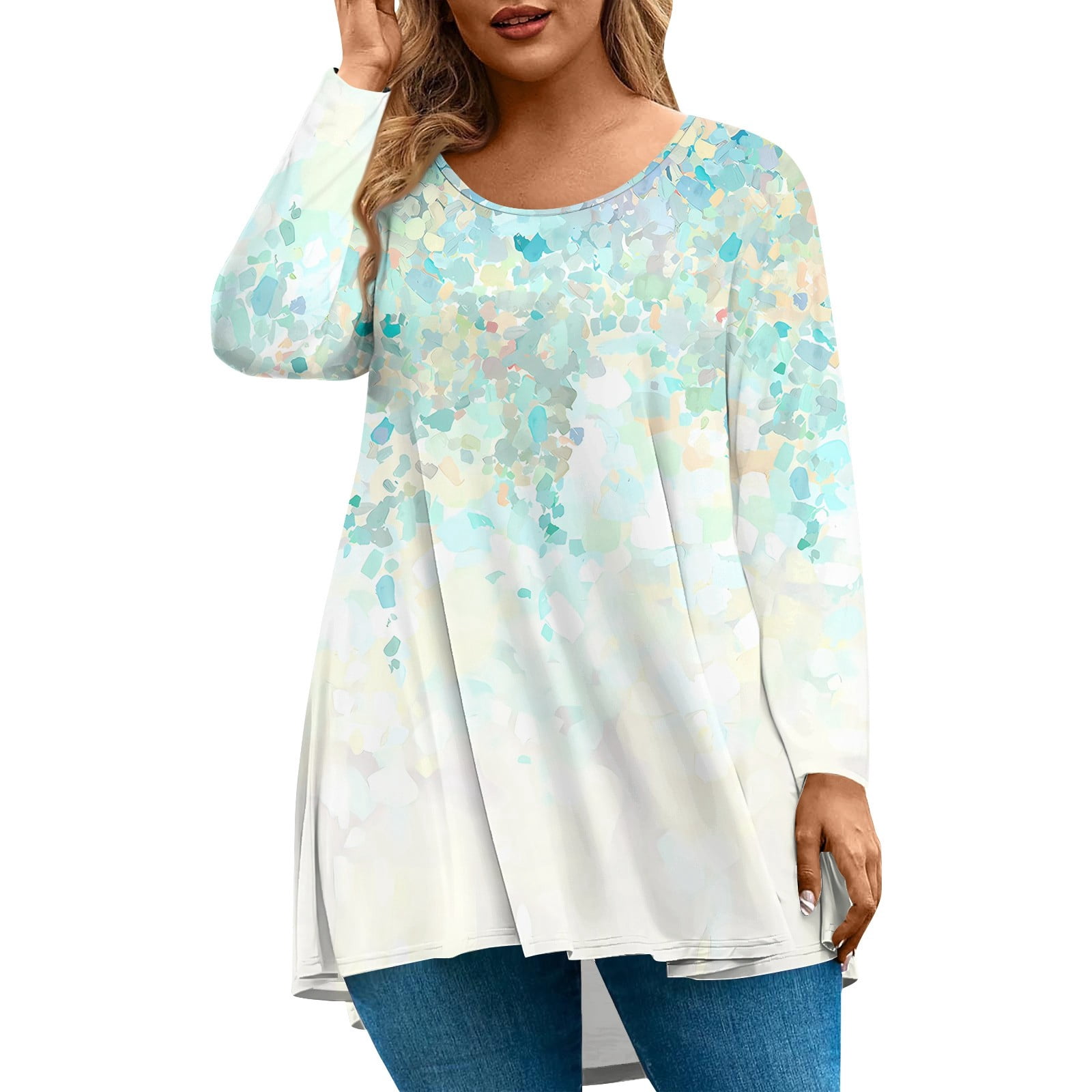 Abcomgle Women's Plus Size Tops Cute Plus Floral Print Top Crew Neck ...