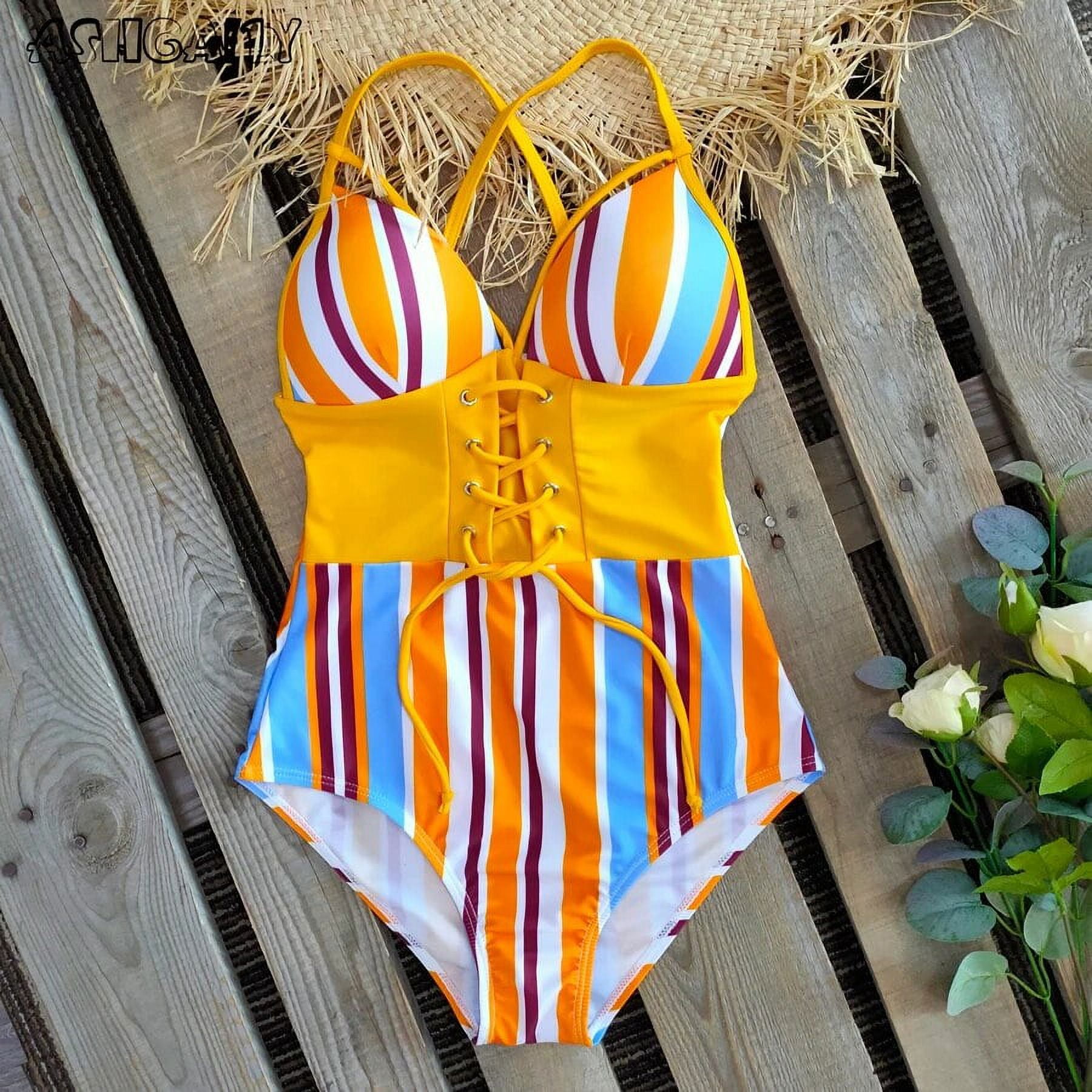 Abdomen Control Wasit Push Up Swimsuit Print Swimwear Vintage Retro ...